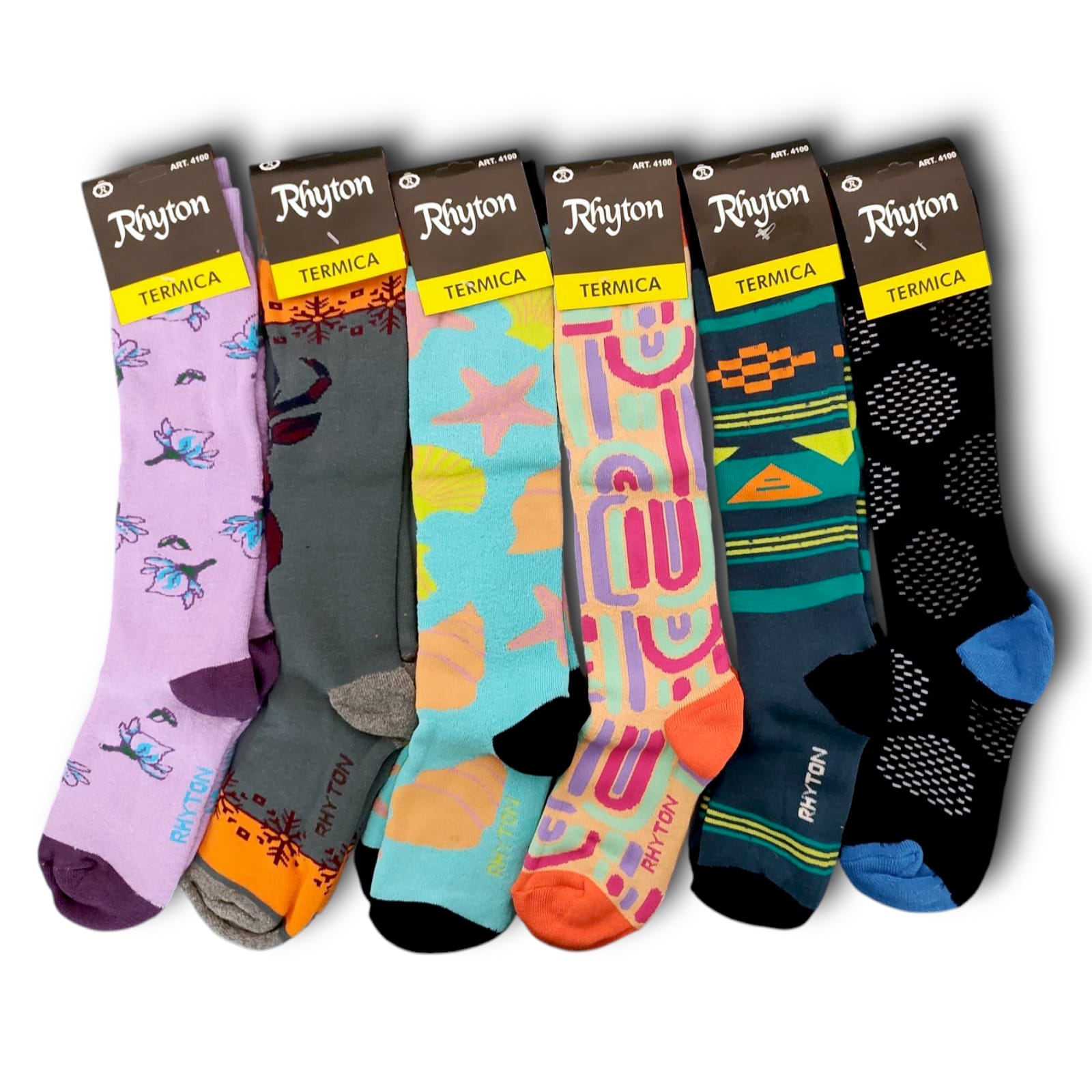 Pack X6 Medias Largas Termicas Estampadas Rhyton Dama Casa Gini Mayorista